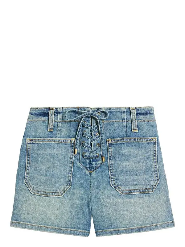 NILI LOTAN Romane Lace-up Denim Shorts - Light Denim