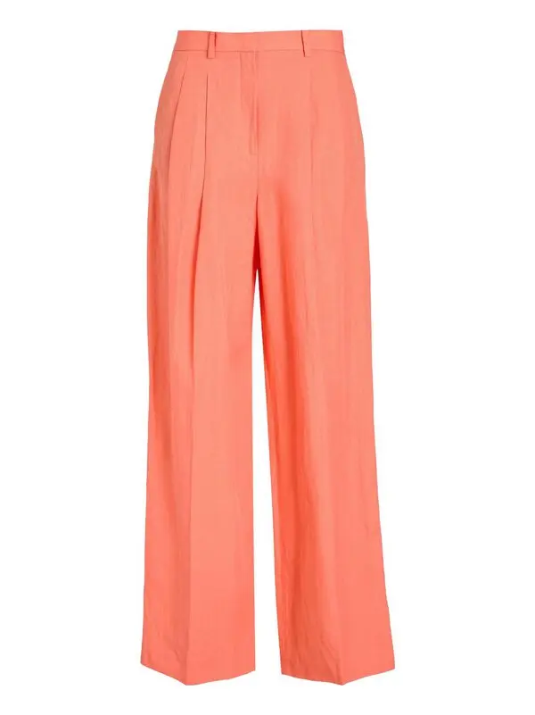 Theory Pleated Wide-leg Linen Trousers - Peach