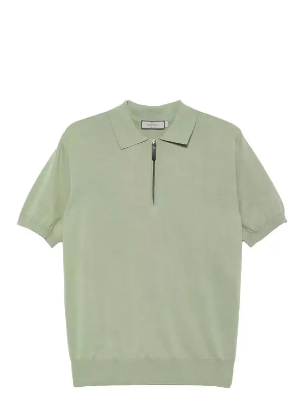Canali Cotton Zip Polo Shirt - Green