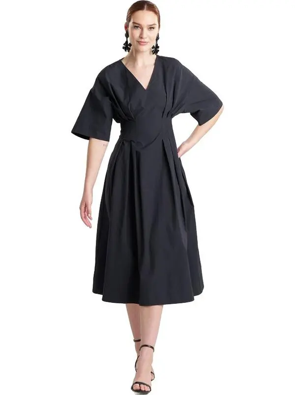 Natori Tech Cotton Taffeta V-neck Dress - Black