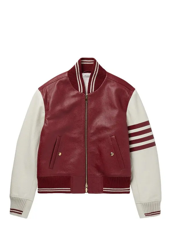 Thom Browne Striped Leather Bomber Jacket - Burgundy