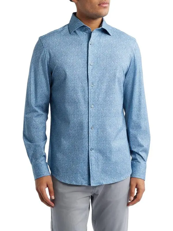 Bugatchi Ooohcotton® Devon Abstract Print Button-up Shirt - Cobalt