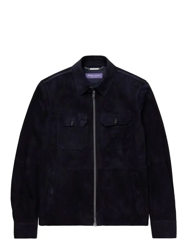 Ralph Lauren Purple Label Suede Bomber Jacket - Blue