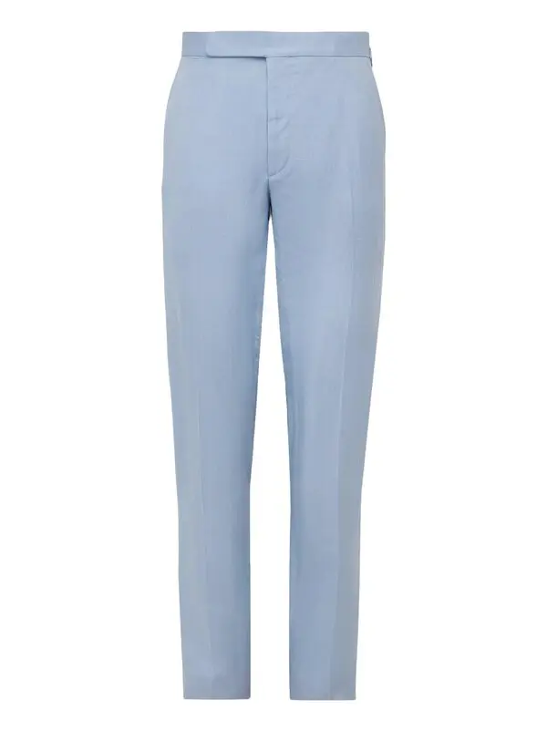Ralph Lauren Purple Label Gregory Straight-leg Silk And Linen-blend Suit Trousers - Blue