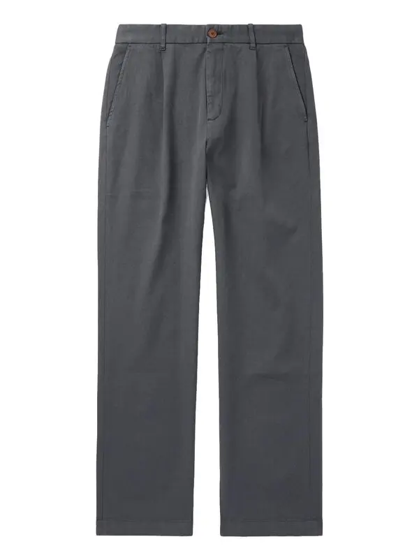 Mr P. Edward Straight-leg Pleated Cotton-blend Cavalry Twill Trousers - Gray