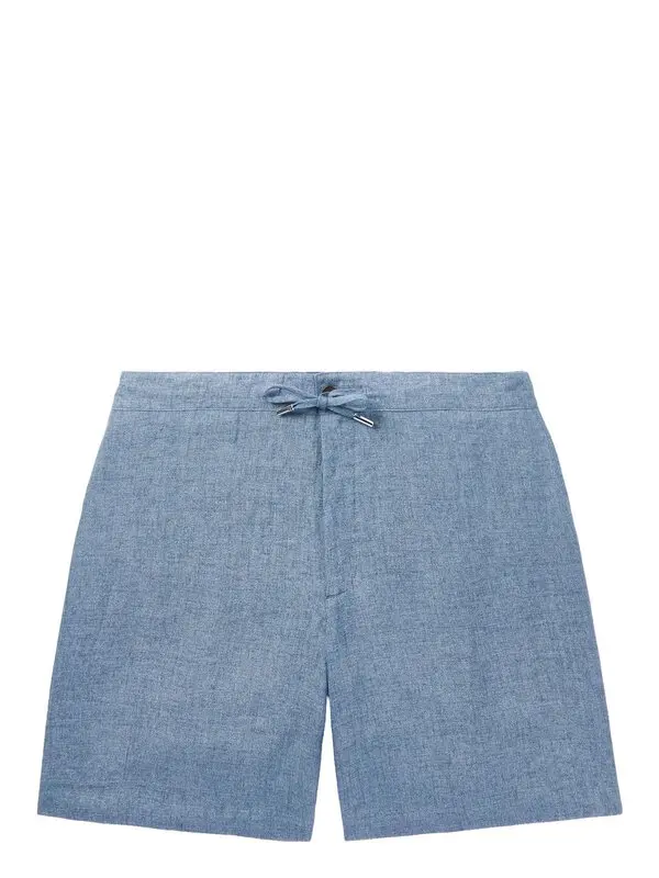 Mr P. Straight-leg Linen-chambray Drawstring Shorts - Blue