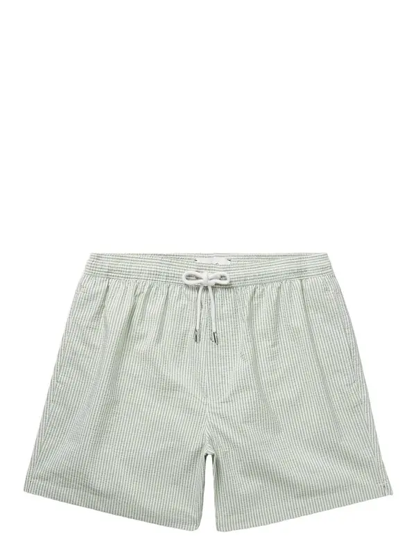Mr P. Straight-leg Striped Seersucker Swim Shorts - Green