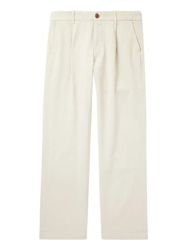 Mr P. Edward Straight-leg Pleated Cavalry Twill Trousers - Gray