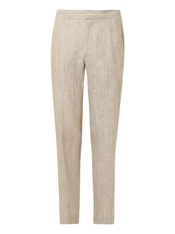 Mr P. James Straight-leg Striped Linen Suit Trousers - Neutrals