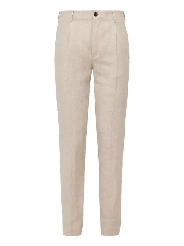 SLOWEAR Venezia 1951 Tapered Pleated Herringbone Linen Trousers - Neutrals