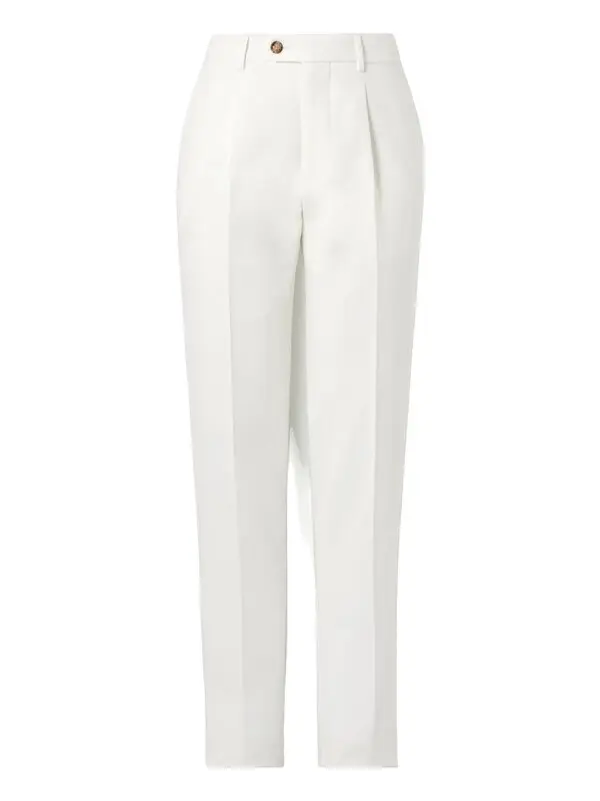 Brunello Cucinelli Slim-fit Pleated Cotton-twill Suit Trousers - White
