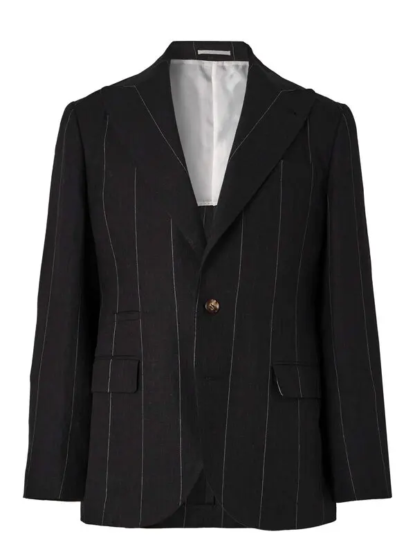 Brunello Cucinelli Pinstriped Linen Suit Jacket - Black