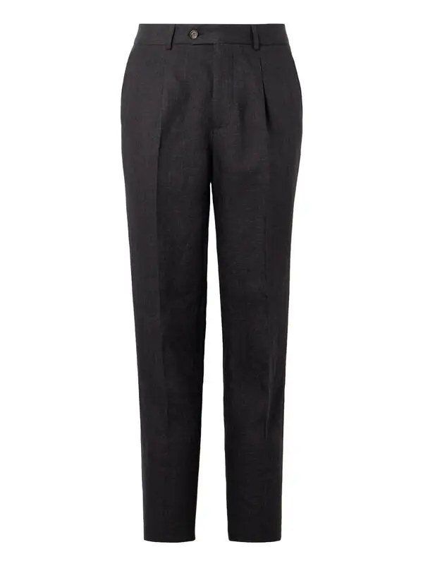 Brunello Cucinelli Slim-fit Pleated Linen Trousers - Black