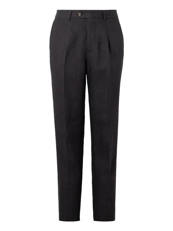 Brunello Cucinelli Slim-fit Pleated Linen Trousers - Black
