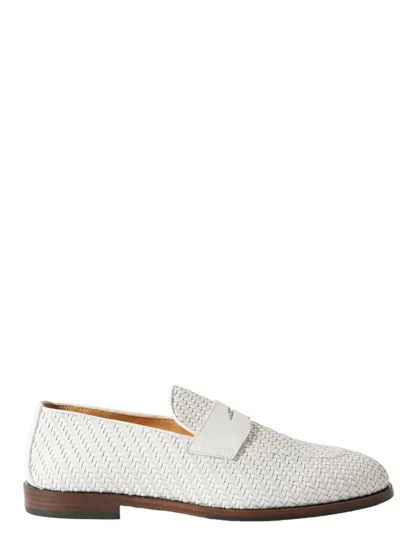 Brunello Cucinelli Woven Leather Penny Loafers - Neutrals