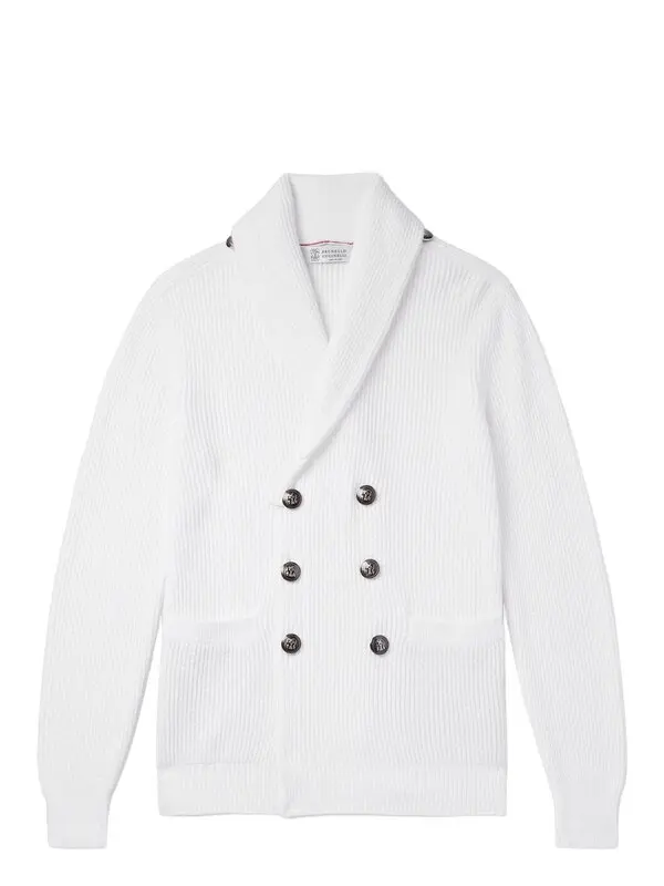 Brunello Cucinelli Shawl-collar Double-breasted Cotton Cardigan - White