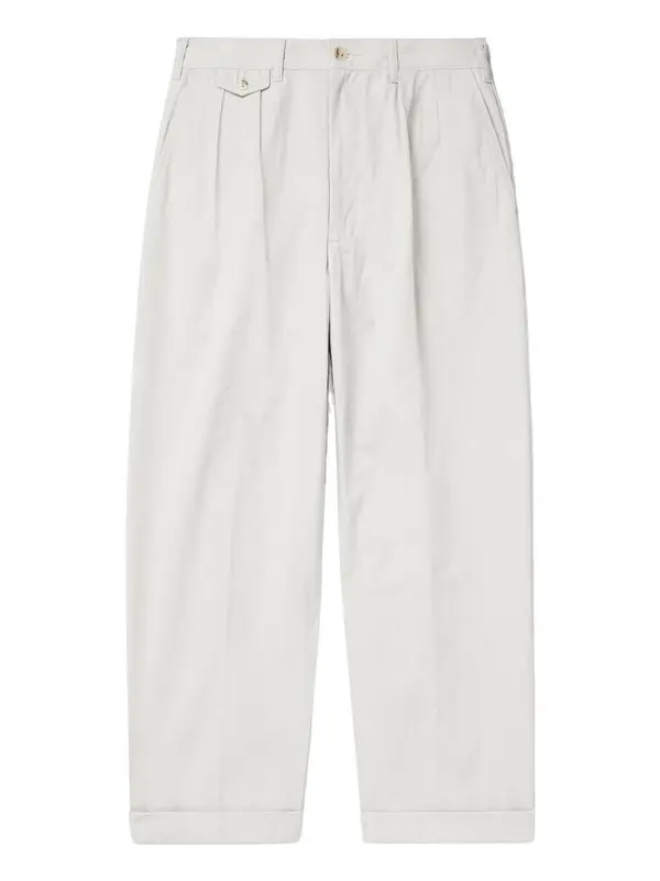 BEAMS Tapered Pleated Cotton-twill Trousers - Neutrals