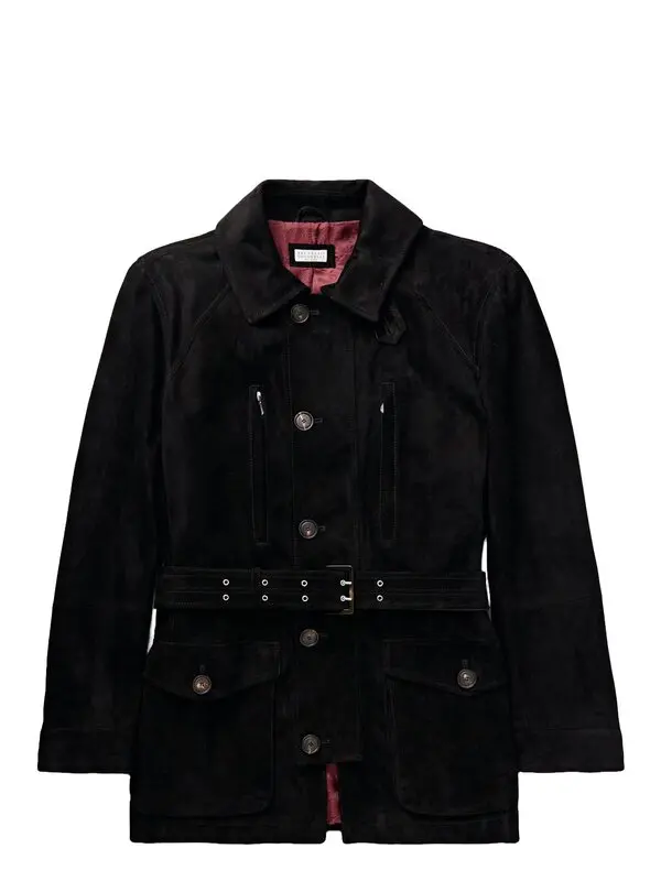 Brunello Cucinelli Belted Suede Field Jacket - Black
