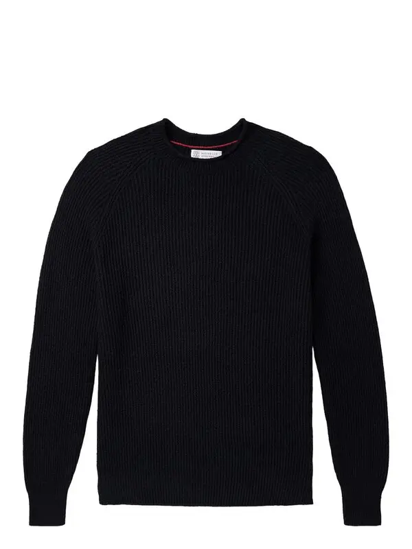 Brunello Cucinelli Ribbed Cotton Sweater - Black