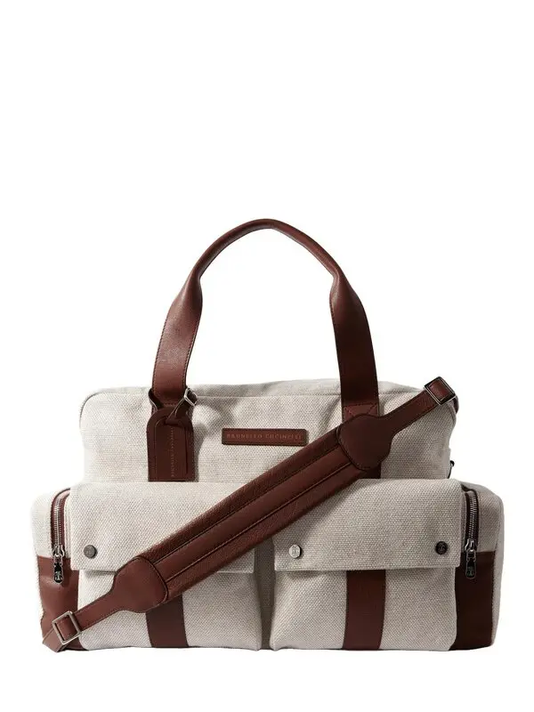 Brunello Cucinelli Leather-trimmed Canvas Weekend Bag - Neutrals