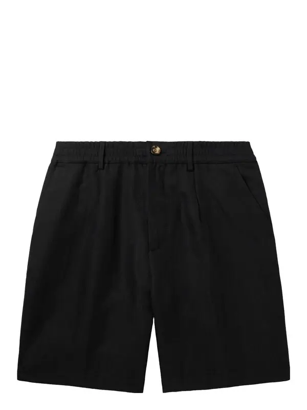 Brunello Cucinelli Straight-leg Pleated Linen And Cotton-blend Twill Bermuda Shorts - Black