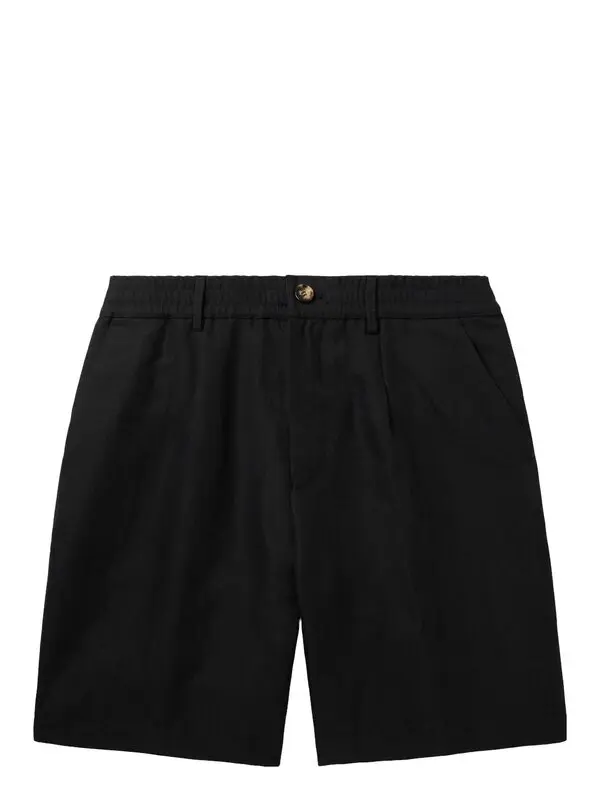 Brunello Cucinelli Straight-leg Pleated Linen And Cotton-blend Twill Bermuda Shorts - Black