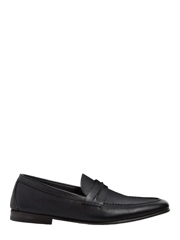 Zegna Natural Grain Leather Loafer - Black Solid