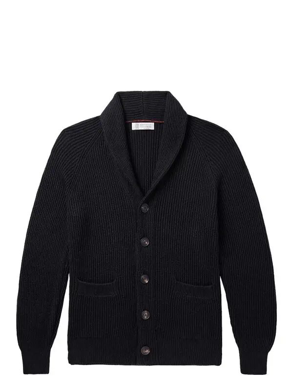 Brunello Cucinelli Shawl-collar Ribbed Cotton Cardigan - Black