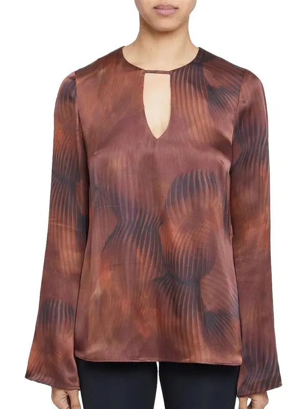 Santorelli Noa Abstract Printed Silk Blend Blouse - Hickory Brown