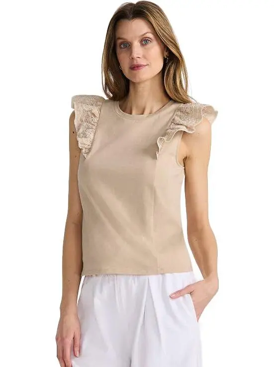LANDS' END Embroidered Ruffle Tank - Champagne