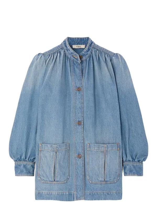 Chloé Gathered Denim Jacket - Blue