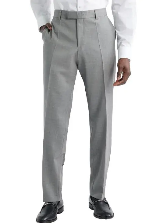 BOSS Flat Front Wool Suit Pants - Silver