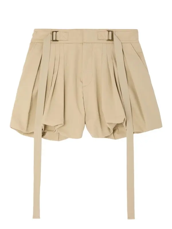 Chloé Embroidered Buckled Pleated Cotton-poplin Shorts - Neutrals