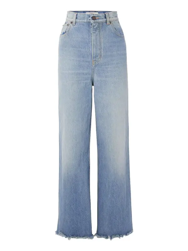 Chloé Frayed High-rise Wide-leg Jeans - Blue