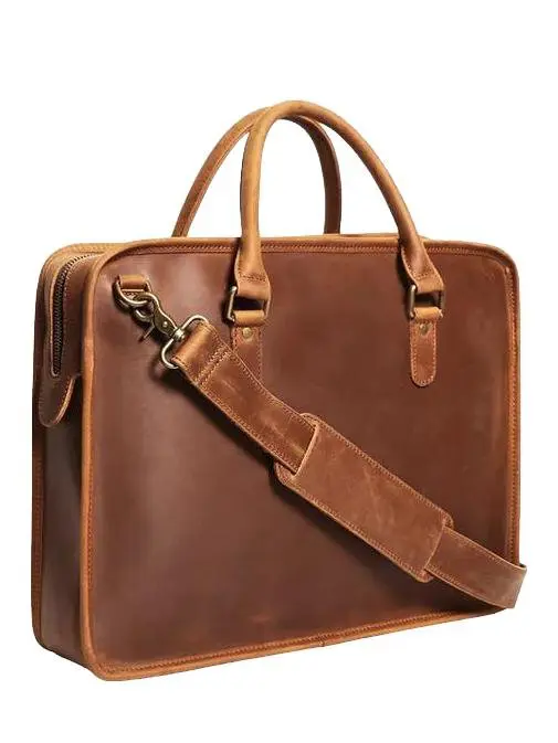 STEEL HORSE LEATHER Hemming Leather Laptop Bag - Brown