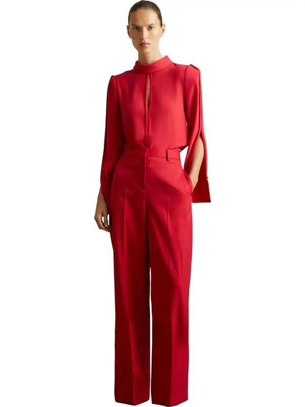 REISS Anna Wool Blend Wide Leg Trousers - Red