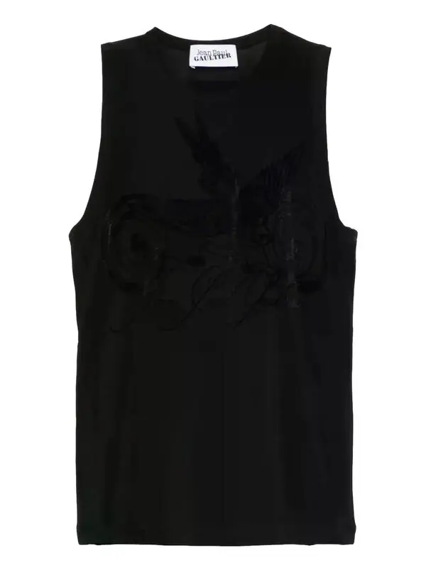 Jean Paul Gaultier Flocked Logo Top - Black