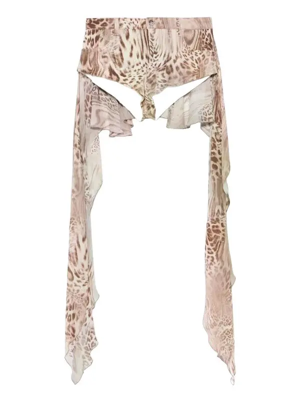 Blumarine Flounce-detail Printed Shorts - Brown