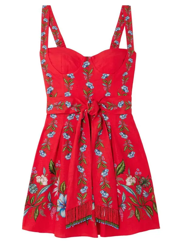 Farm Rio Sweet Bloom Bouquet Belted Mini Dress - Red