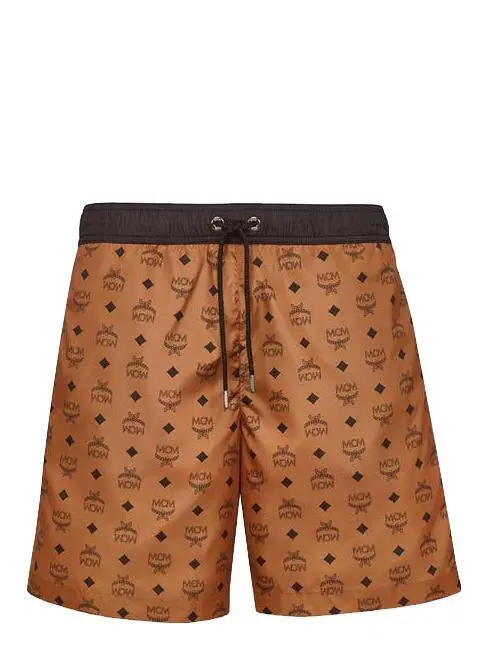 Mcm Monogram Print Swim Trunks - Cognac