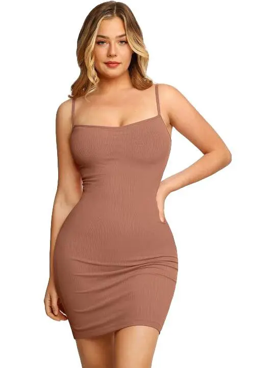 POPILUSH Shapewear Butt Lift Mini Slip Dress - Caramel