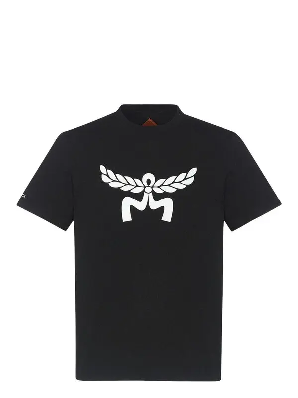 Mcm Laurel Logo Print T-shirt In Organic Cotton - Black
