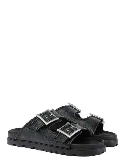Mcm Visetos Monogram Canvas Sandals - Black