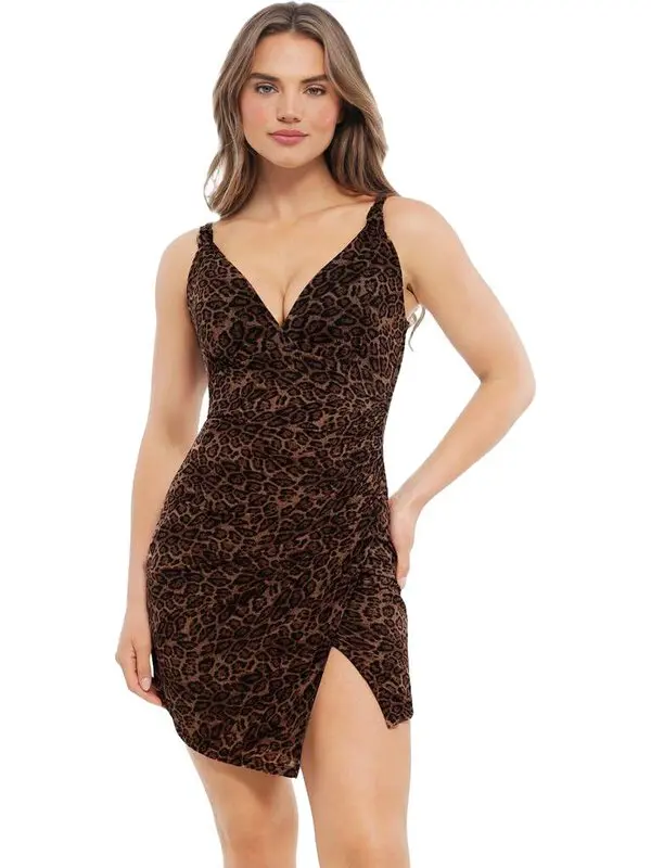 POPILUSH Shapewear Leopard Sculpting Mini Dress - Leopard Brown