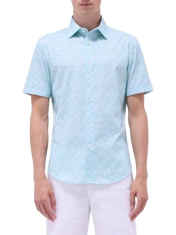 Bugatchi Miles Ooohcotton® Floral Short Sleeve Button-up Shirt - Menthol