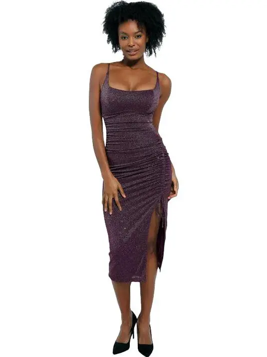 POPILUSH Shapewear Metallic Knit Bodycon Midi Slip Dress - Ultra Violet