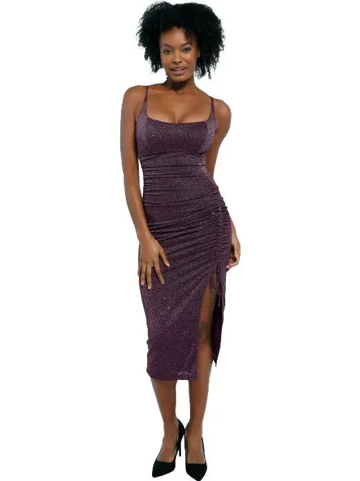 POPILUSH Shapewear Metallic Knit Bodycon Midi Slip Dress - Ultra Violet