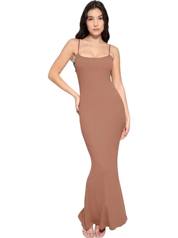POPILUSH Built-in Shapewear Modal Slip Maxi Dress - Caramel