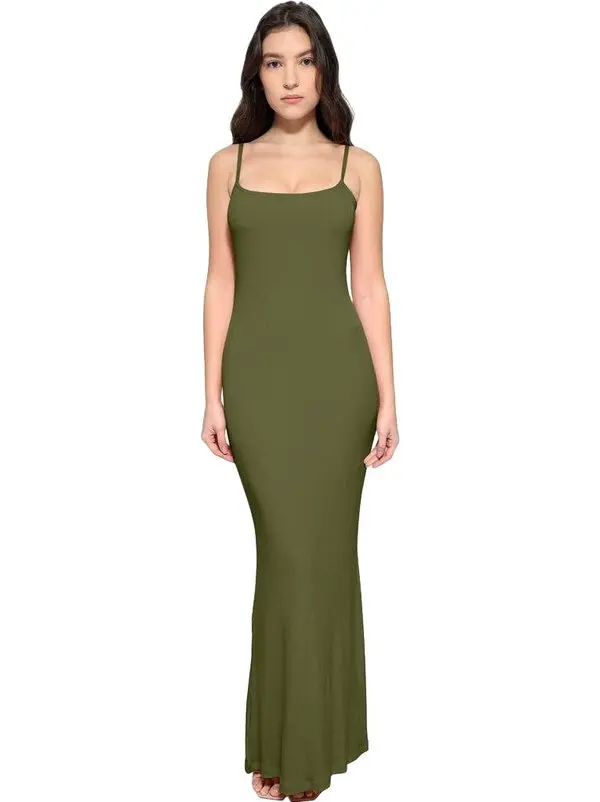 POPILUSH Shapewear Modal Slimming Maxi Slip Dress - Moss