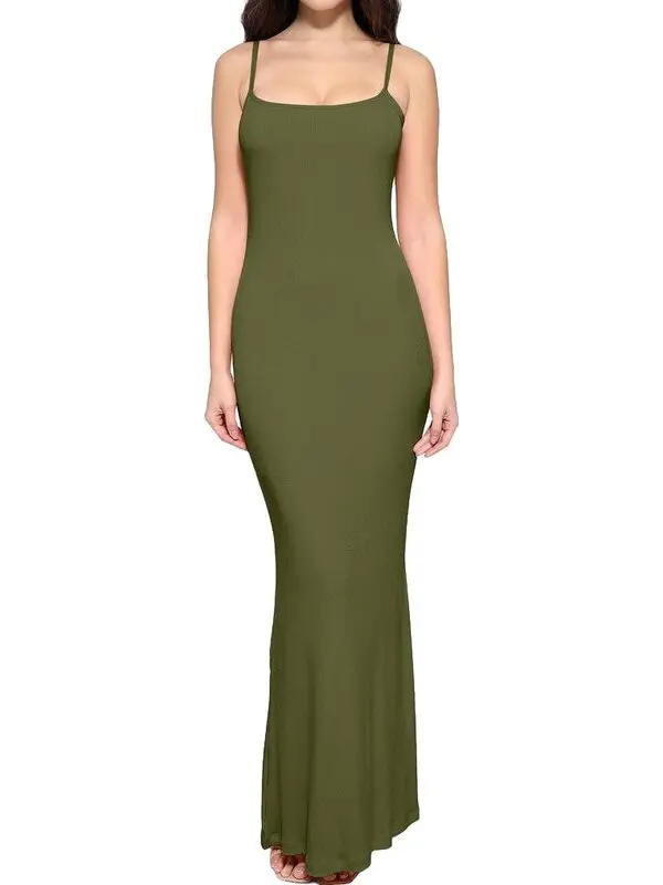 POPILUSH Built-in Shapewear Modal Slip Maxi Dress - Moss